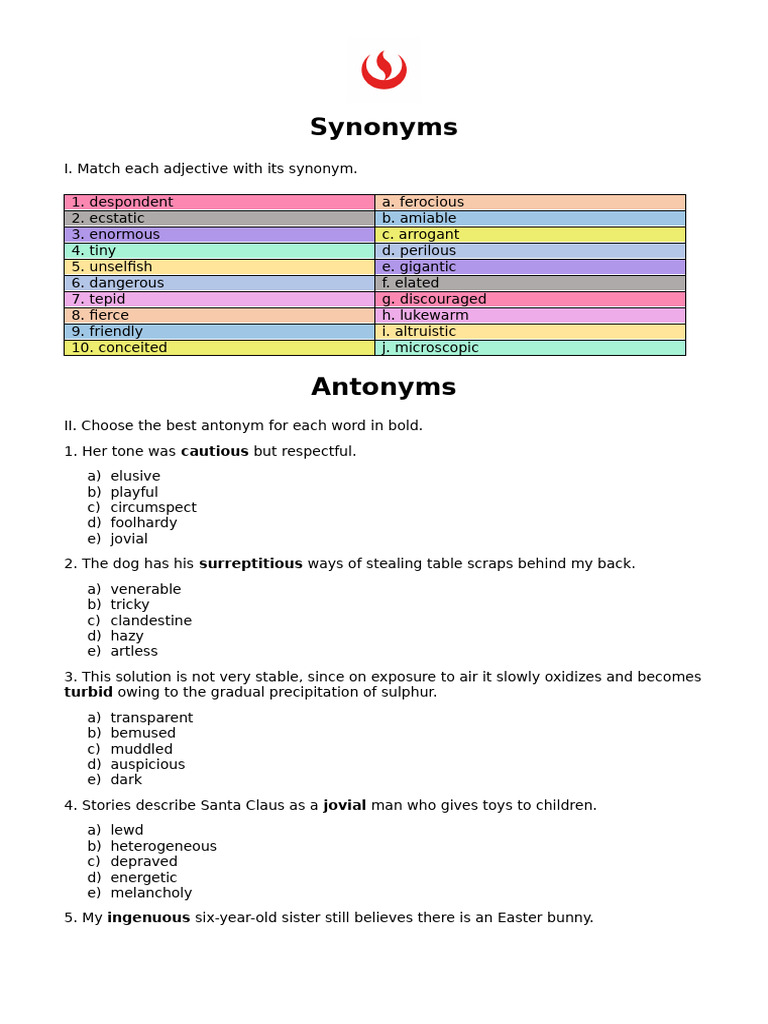1. Synonyms-Antonyms | PDF | Lexical Semantics | Semantics