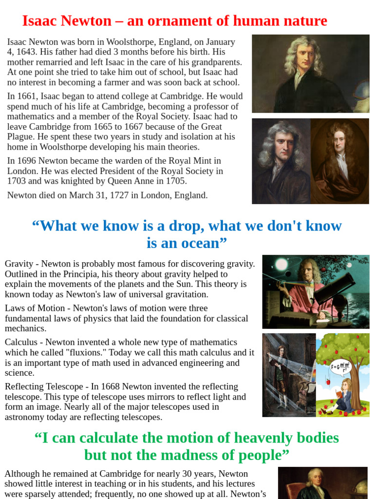 Isaac Newton - An Ornament of Human Nature | PDF | Isaac Newton | Gravity