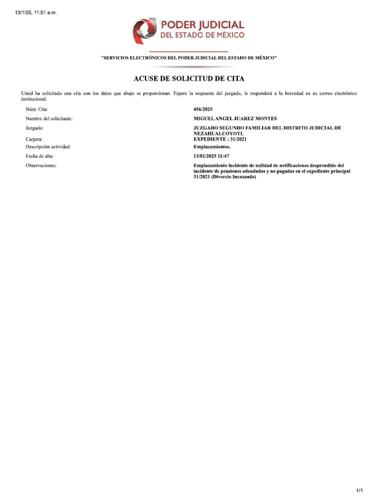 Acuse Emplazamiento Miguel | PDF