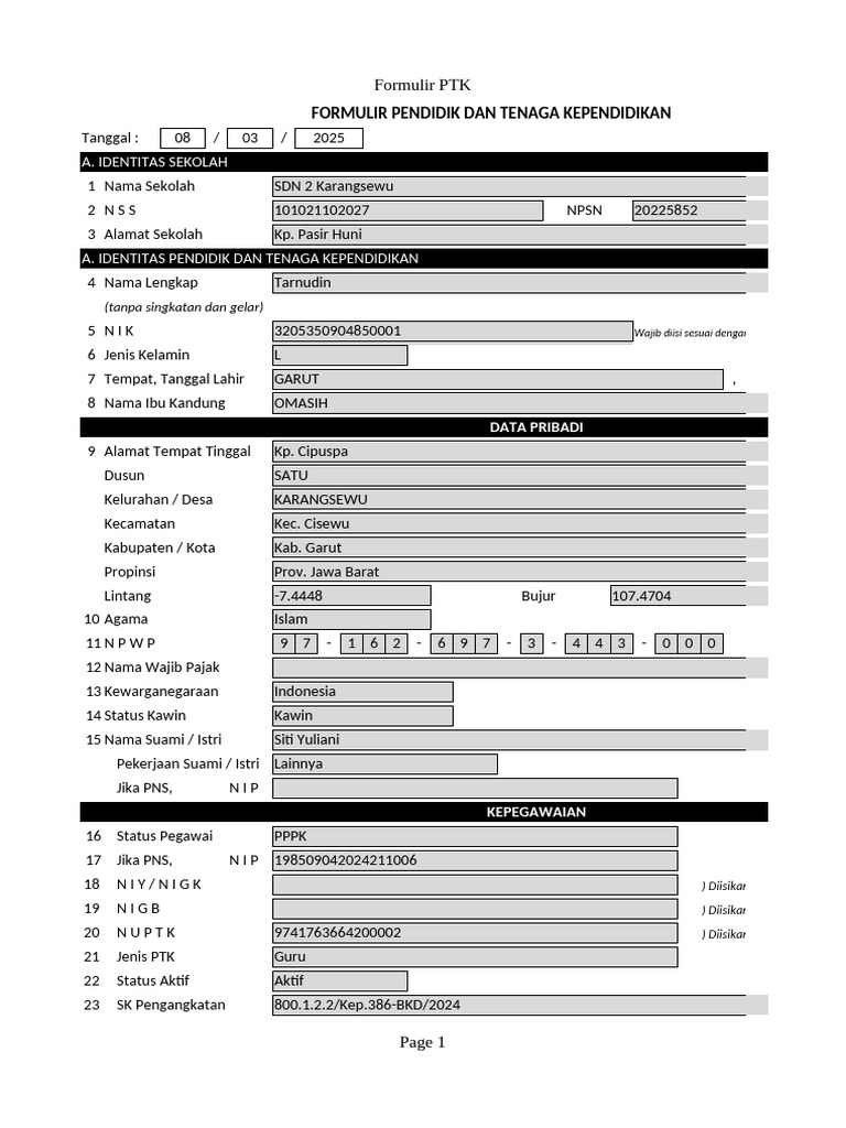 Formulir - PTK - Tarnudin - 2025-03-08 10 - 11 - 25 | PDF