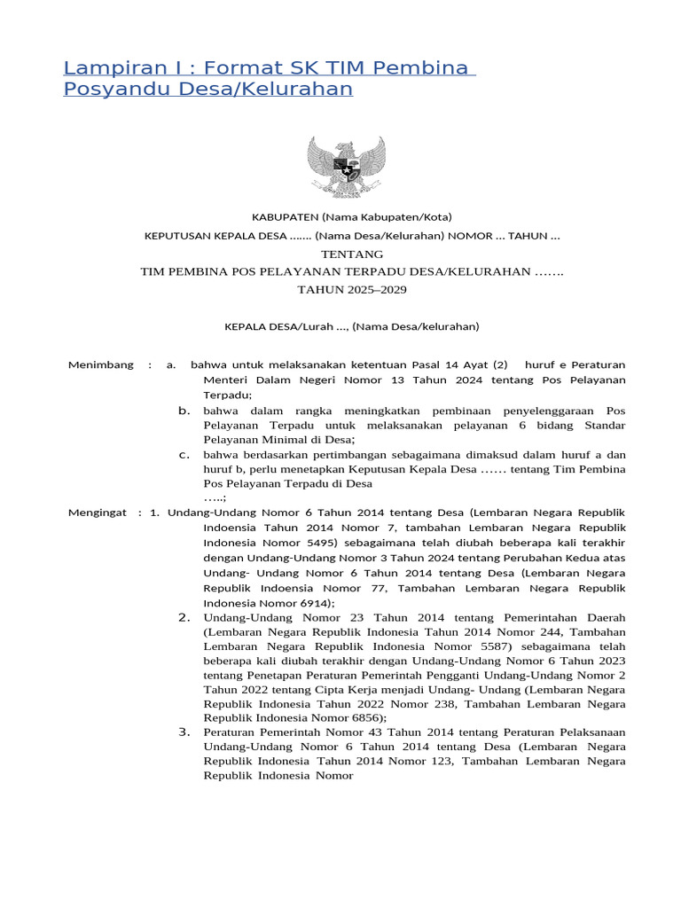 Contoh SK Tim Pembina Posyandu DesKel | PDF