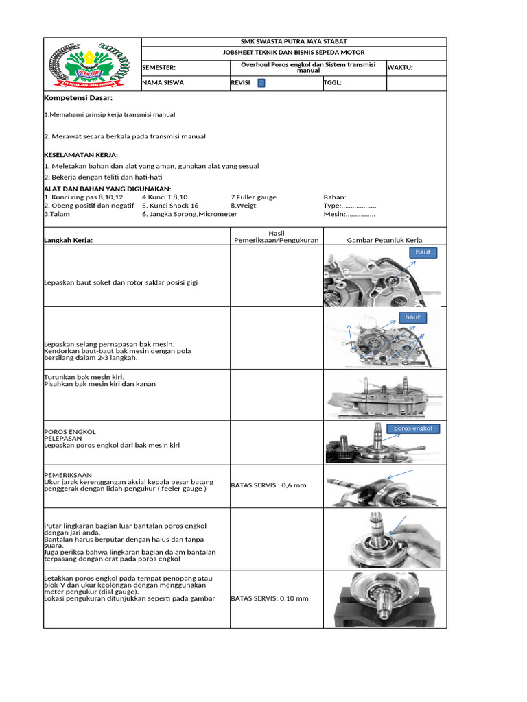 Jobsheet Transmisi Manual | PDF