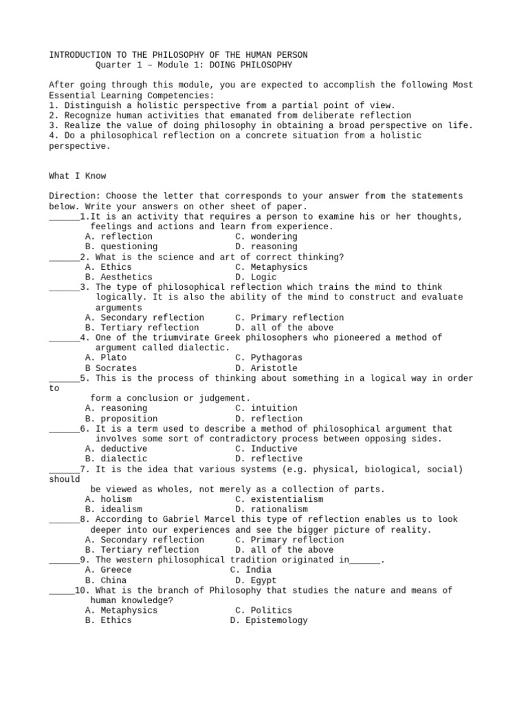 PHILO Q1 Mod1 Doing Philosophy PDF | PDF | Reason | Dialectic