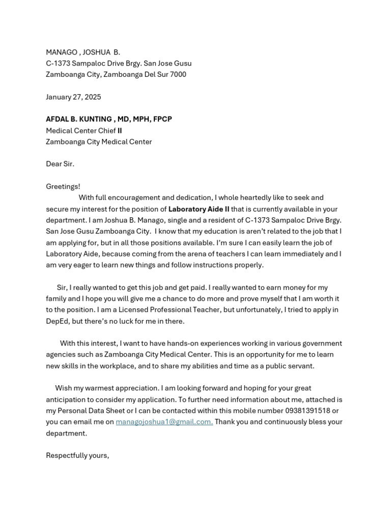 Application Letter ZCMC | PDF