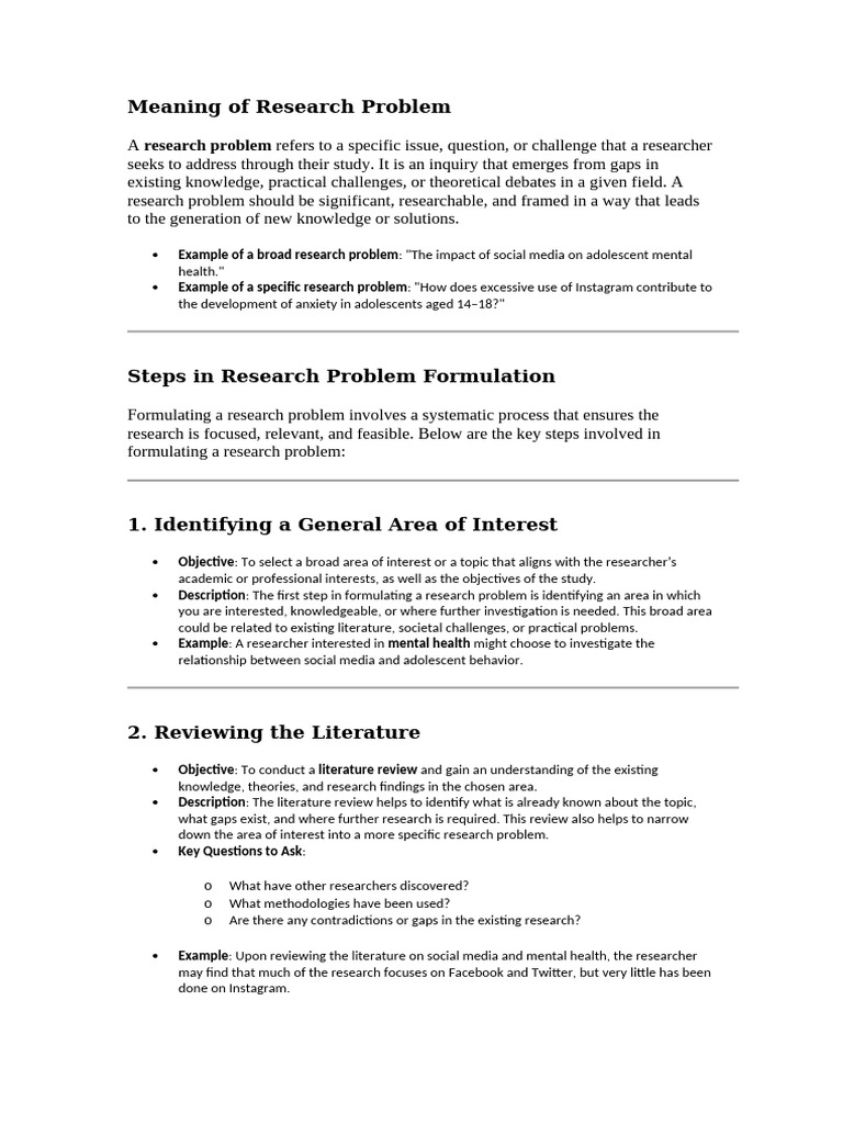 Meaning of Research Problem | PDF | Hypothesis | Adolescence
