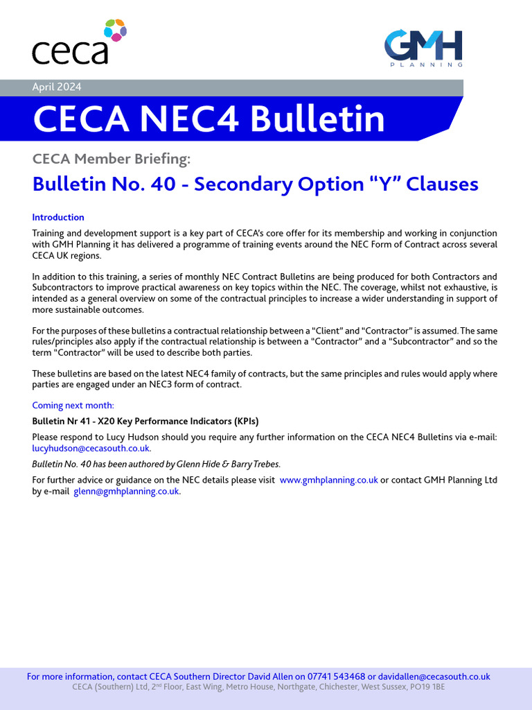 CECA NEC4 Bulletin No.40 Secondary Option Y Clauses April 2024 1 | PDF ...
