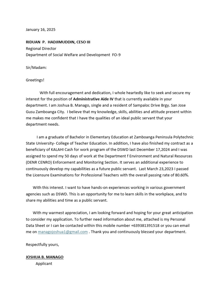 Application Letter DSWD | PDF