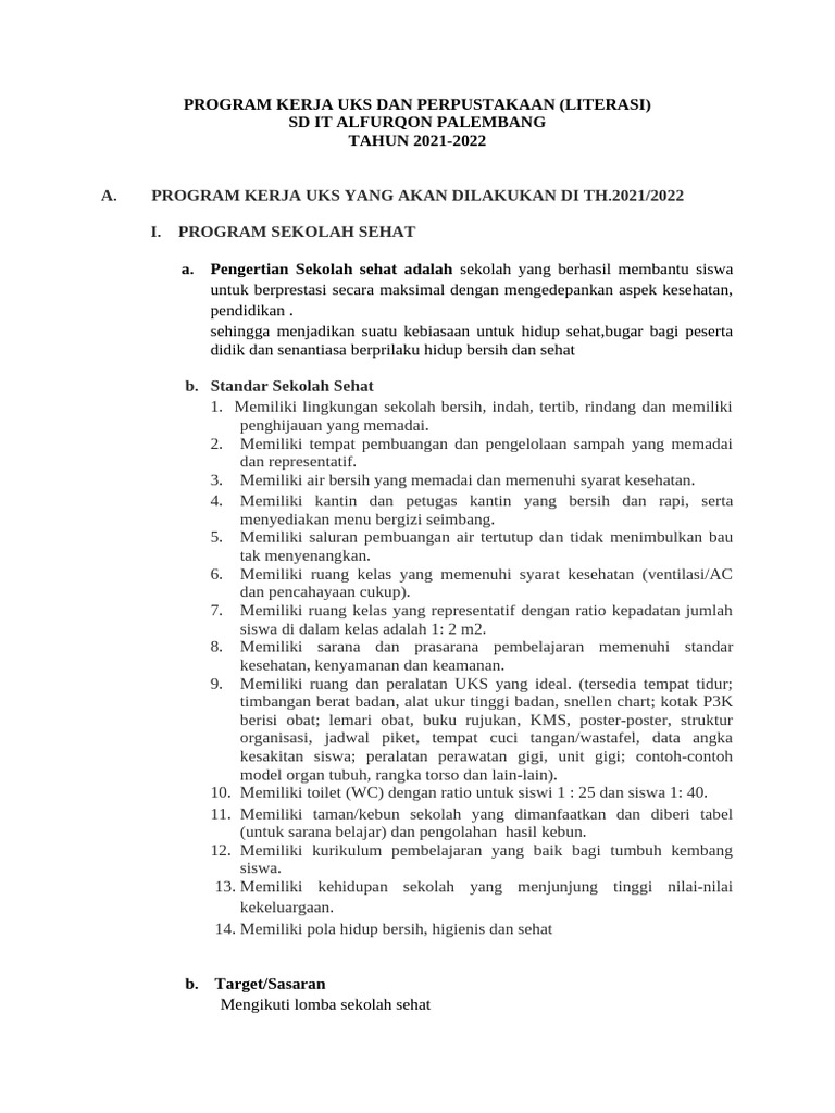 Program Kerja Uks Dan Perpustakaan Tahun (2021-2022) - 1 | PDF