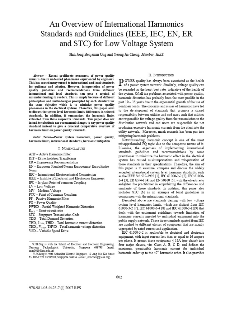 An overview of International Harmonics Standards and Guidelines for Low Voltage System | PDF