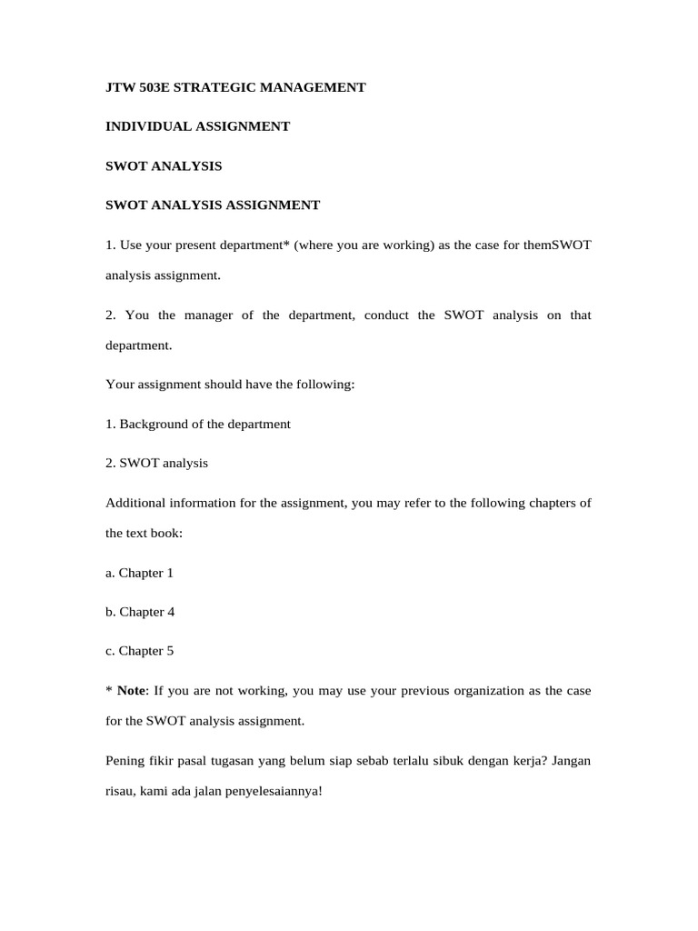 SWOT Analysis for Department Management | PDF