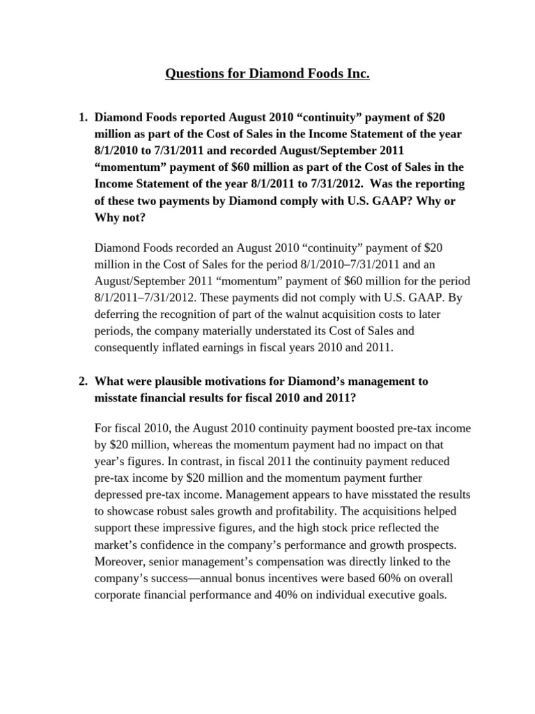 Diamond Foods Financial Misstatements Analysis | PDF | Income | Chief ...