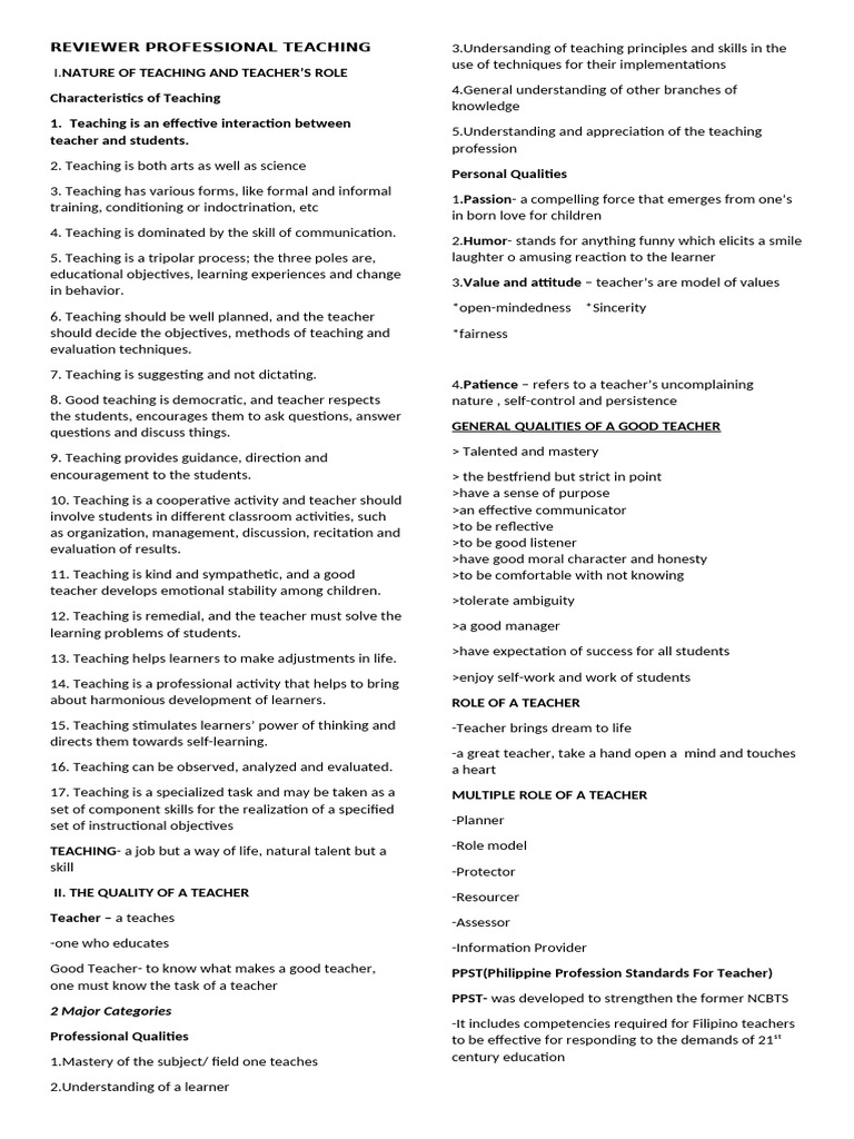 Reviewer Professional Teaching | PDF | Teachers | Learning
