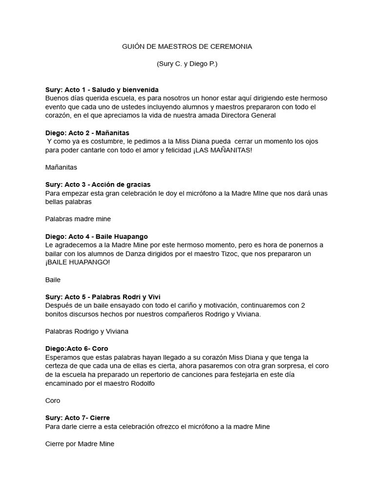 GUIÓN DE MAESTROS DE CEREMONIA | PDF