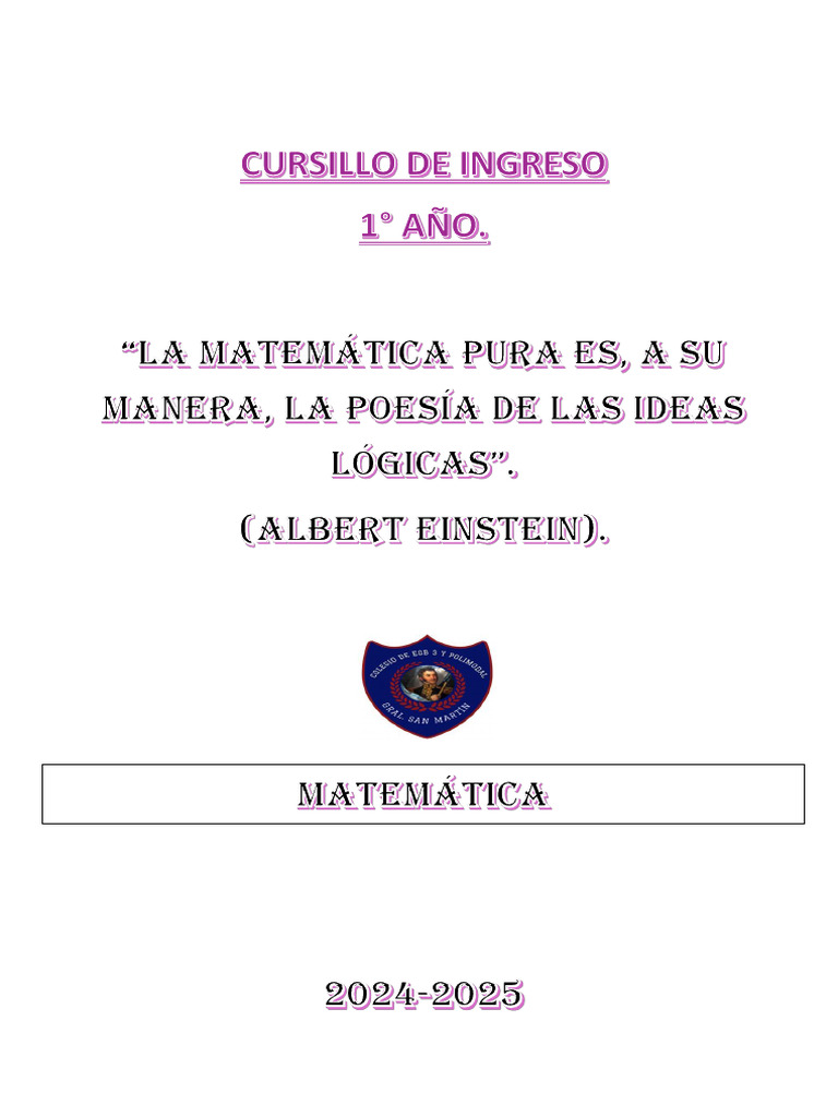 Cuadernillo de Ingreso - Matemática 2024-2025 | PDF | Números ...