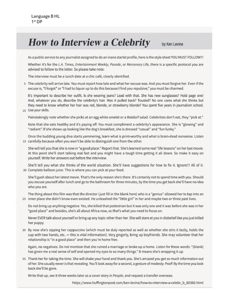 How To Interview A Celebrity Reading | PDF
