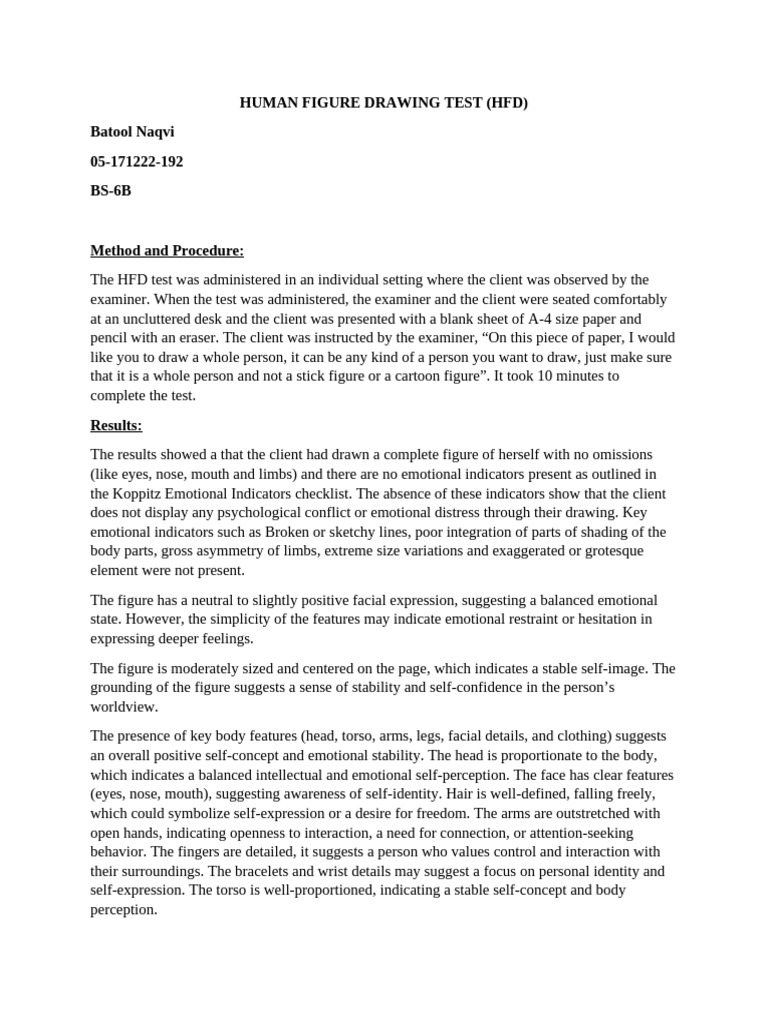 HFD Test Results and Interpretation | PDF | Self Concept | Extraversion ...