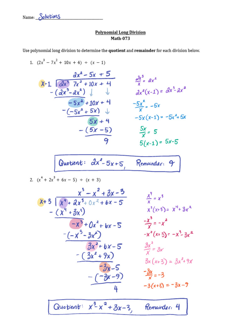 Polynomial Long Division Examples | PDF | Discrete Mathematics ...
