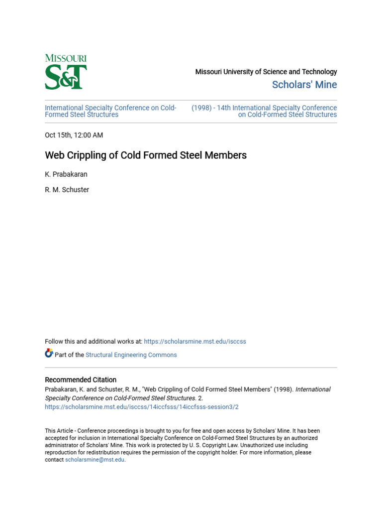 Web Crippling of Cold Formed Steel Members | PDF | Standard Deviation ...