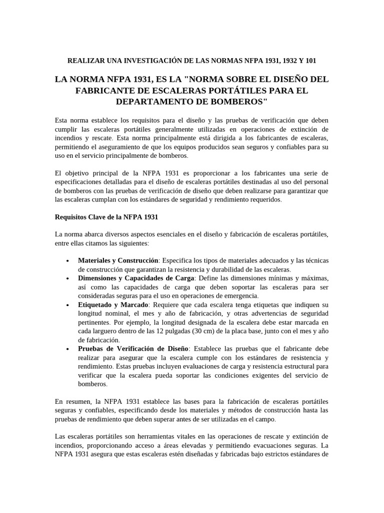 Normas NFPA 1931, 1932 y 101: Seguridad en Escaleras | PDF | Protección ...