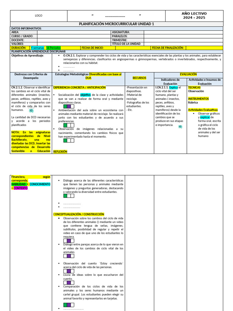 Ejercicio Planificación Micro - Dua | PDF | Aprendizaje