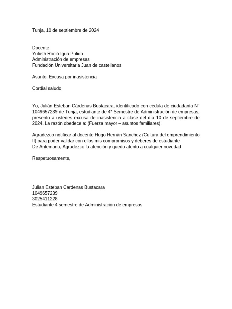 Modelo de Excusa | PDF