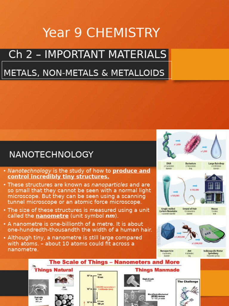 Year 9 Chemistry: Metals, Non-Metals & Nanotech | PDF | Alloy | Metals