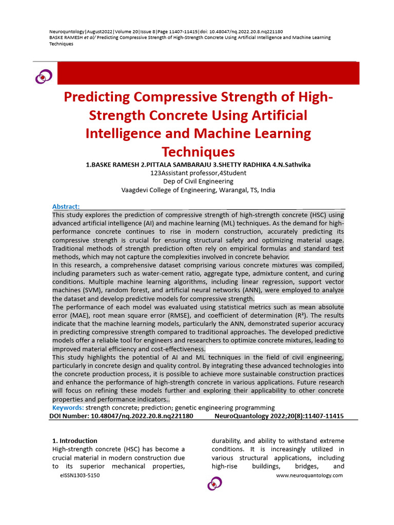 Prediction of Compressive Strength of High Strength Concrete | PDF | Machine Learning | Concrete