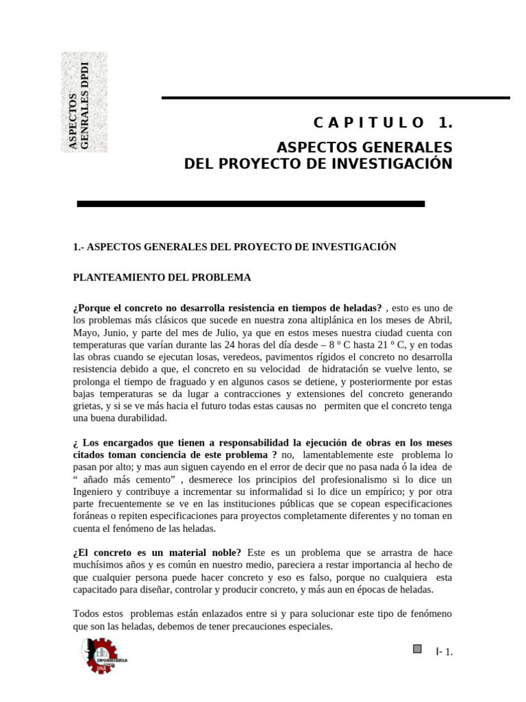 Capitulo 1. Aspectos Generales Del Proyecto de Investigación | PDF | Hormigón | Cemento