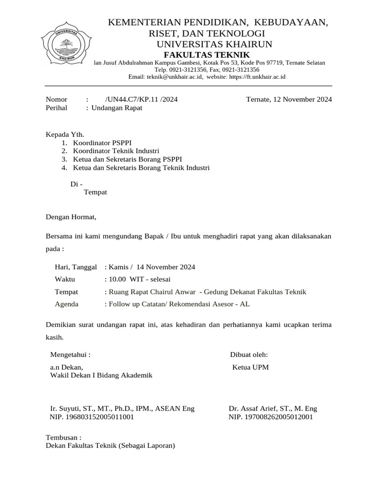 UNDANGAN Follow Up Asesor | PDF