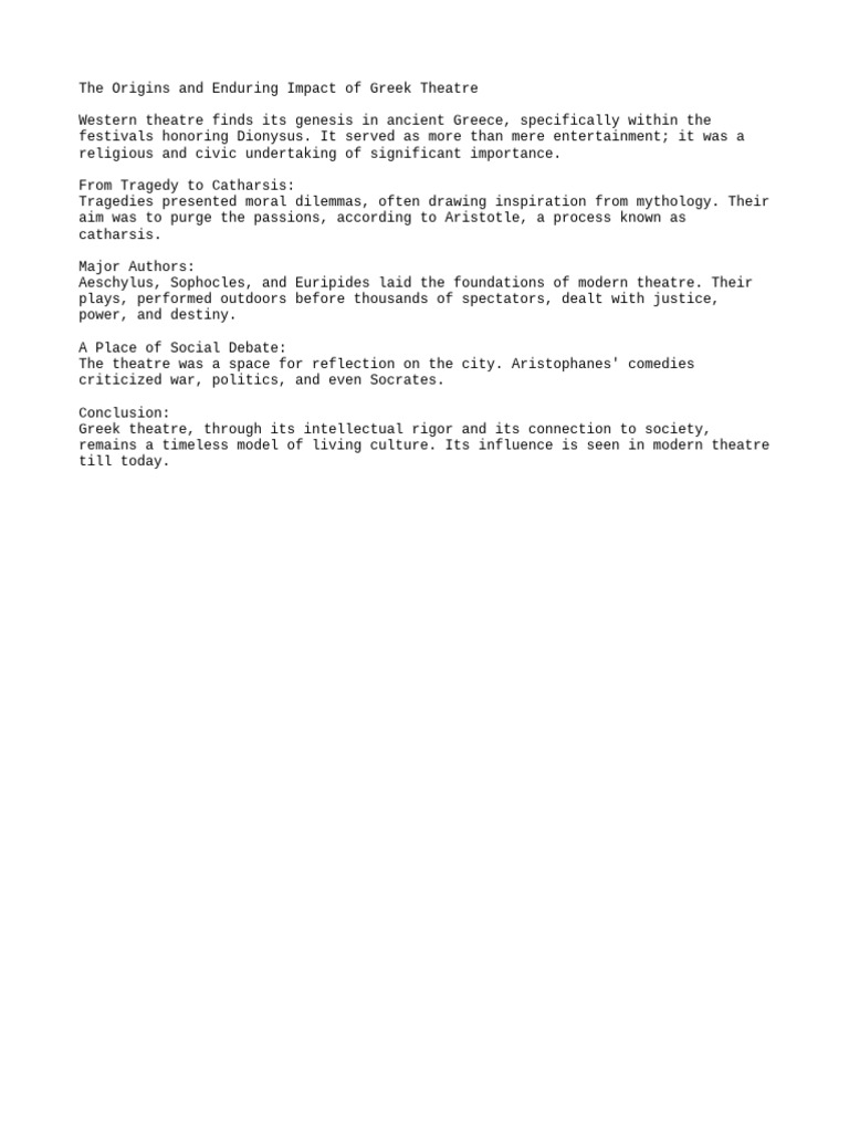 The Origins and Enduring Impact of Greek Theatre | PDF