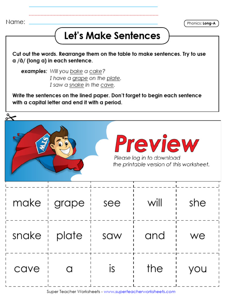 Long A Sentence Creation Activity | PDF