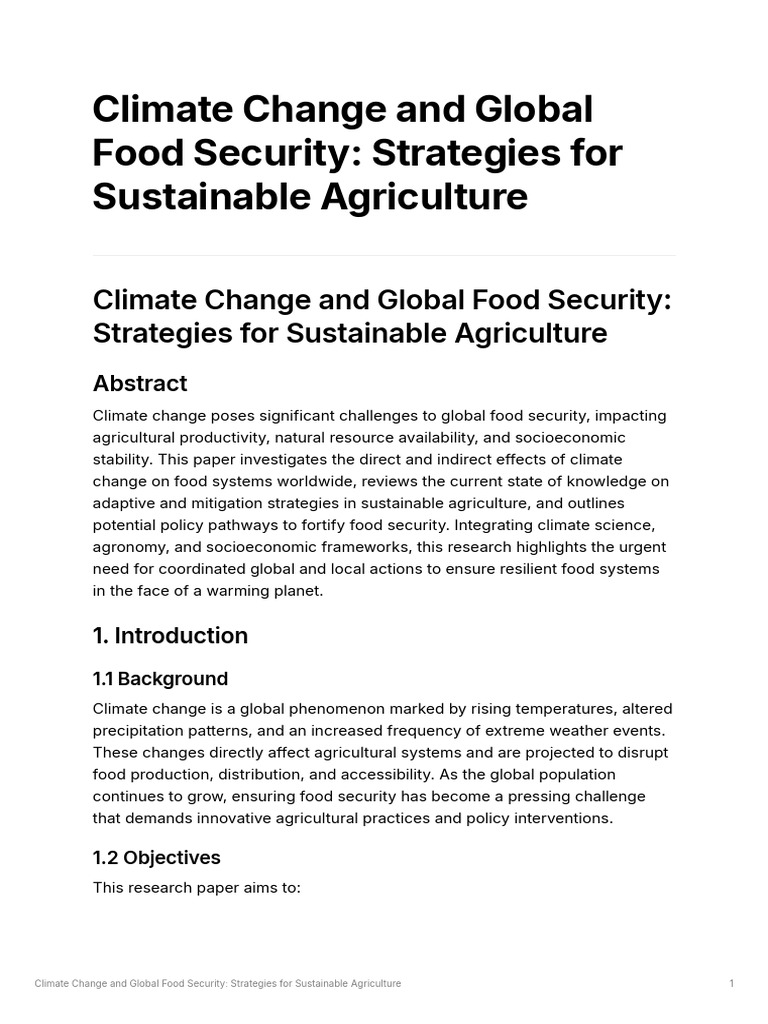 Climate Change and Global Food Security Strategies For Sustainable ...