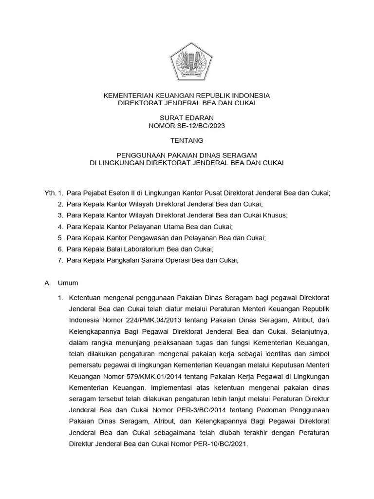 SE 12 BC 2023 Tentang Penggunaan PDS Di Lingkungan DJBC PDF | PDF