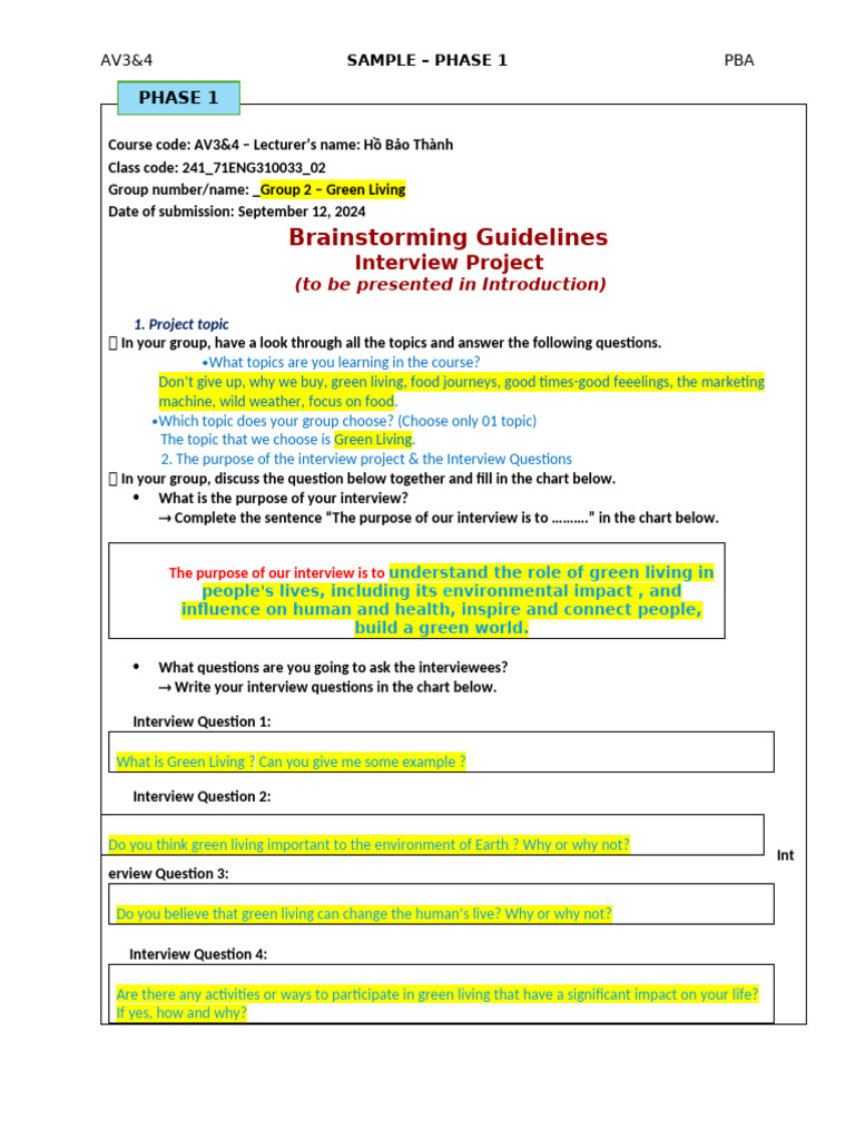Anh Văn 34 - Sample PBA Manual - PHASE 1 - Brainstorming Guidelines (GR2) | PDF | Vietnam