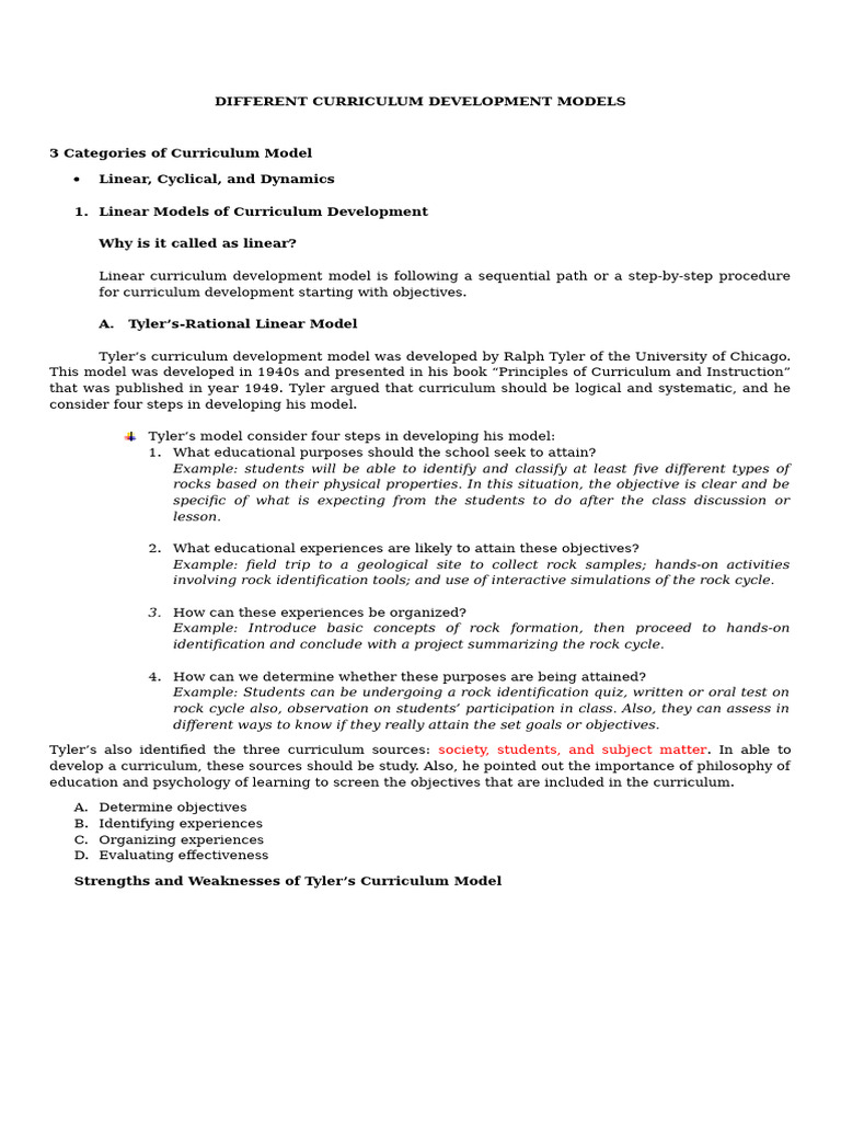 Different Curriculum Development Model | PDF | Curriculum | Educational ...