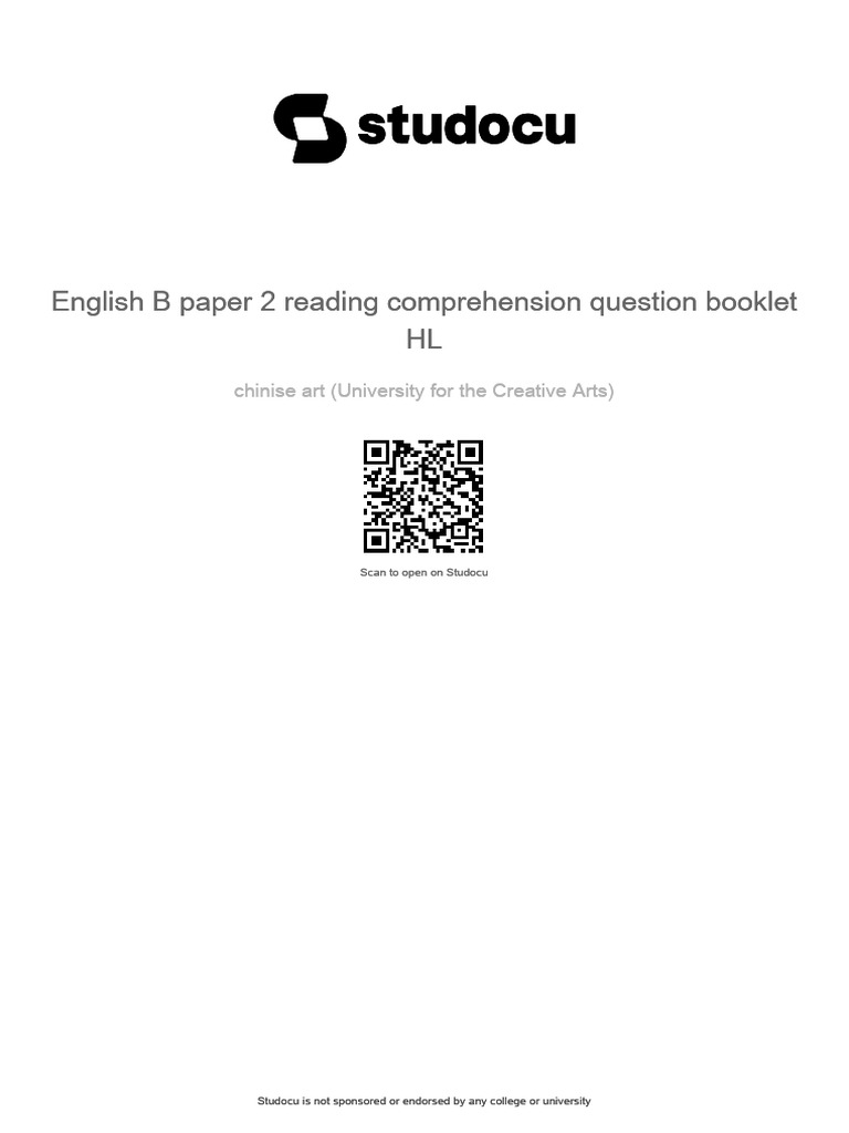 English B Paper 2 Reading Comprehension Question Booklet HL | PDF ...