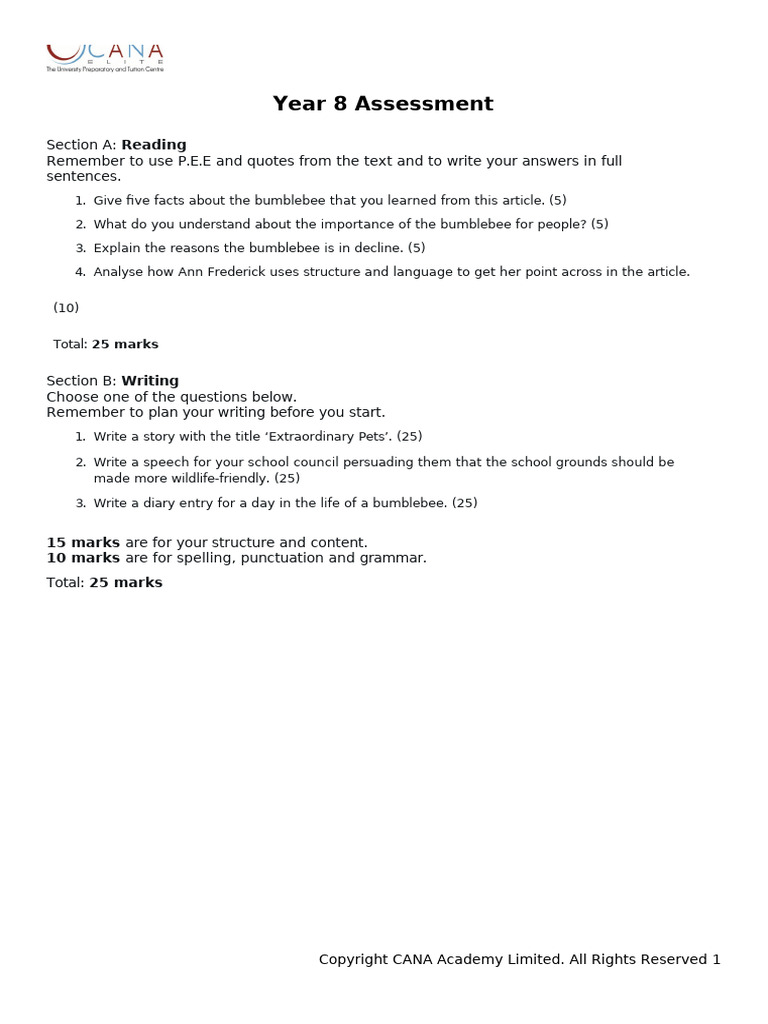 Year 8 Assessment | PDF