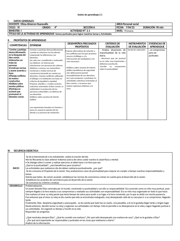 S-Ps-Somos Puntuales para Lograr para Tareas y Actividades-7-04-25 | PDF | Psicología Social