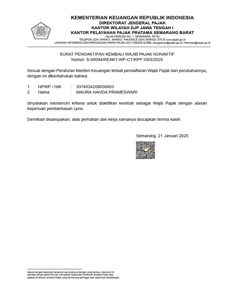 STATUS UPDATE NOTIFICATION LETTER REACTIVATION A 05 DOC003b | PDF