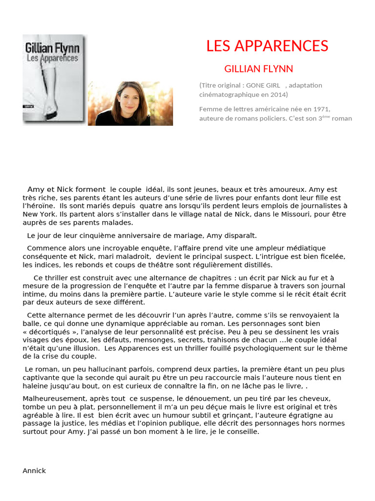 Les Apparences : Thriller de Gillian Flynn | PDF