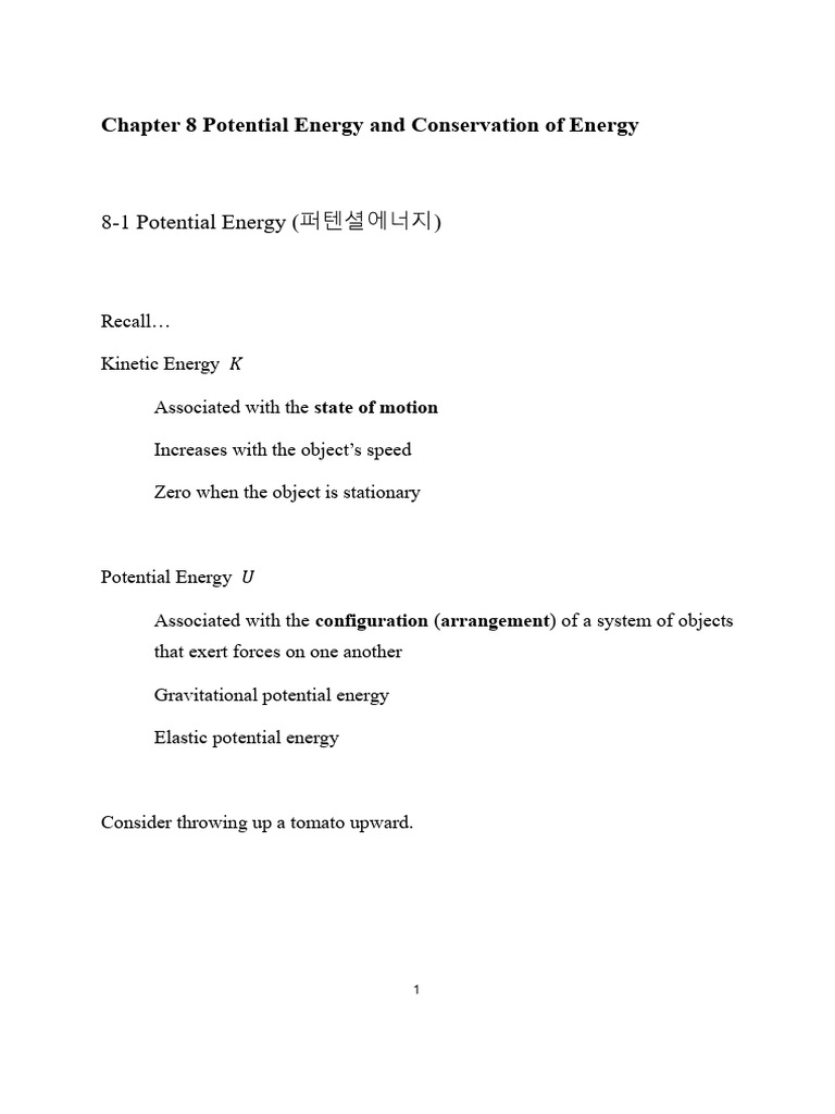 Chapter 8 Potential Energy and Conservation of Energy | PDF | Force | Potential Energy