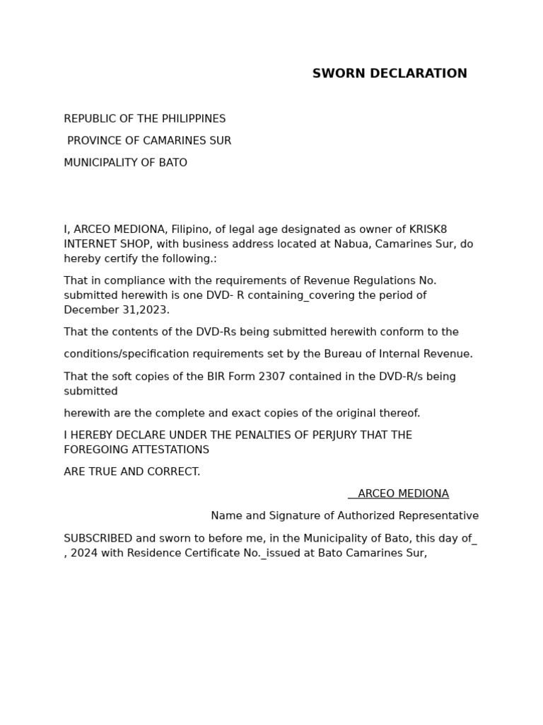 Sworn Declaration | PDF