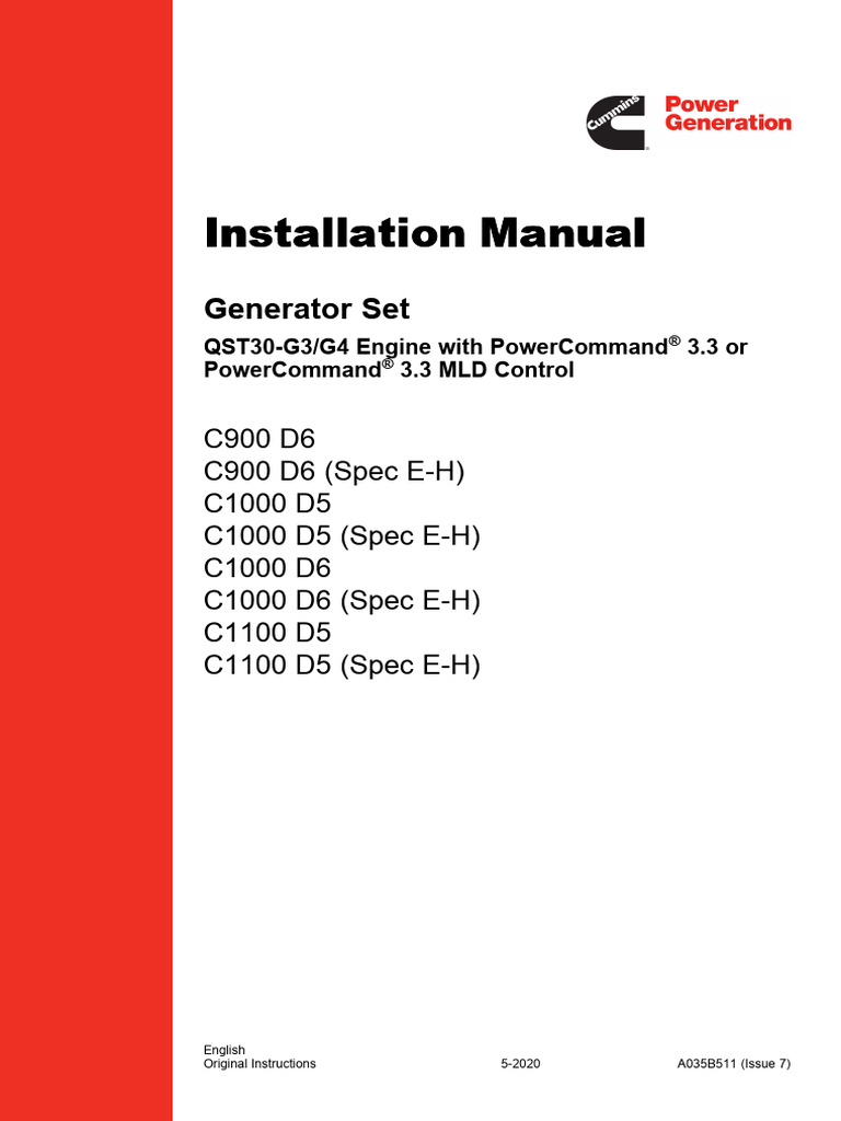 Installation Installation Manual Manual: Generator Set | PDF | Electricity