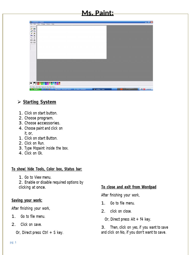 MS Word and Paint Basic Guide | PDF | Microsoft Excel | Menu (Computing)