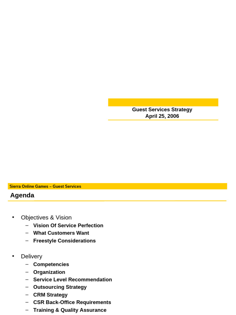Sierra Online Games Guest Services Plan | PDF | Customer Relationship ...