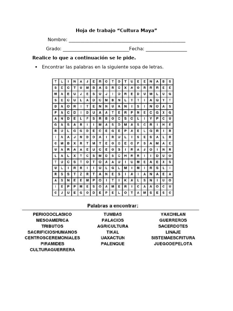 Hoja de Trabajo Cultura Maya | PDF