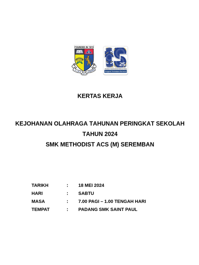 Kertas Kerja Sukan ACS 2024 | PDF