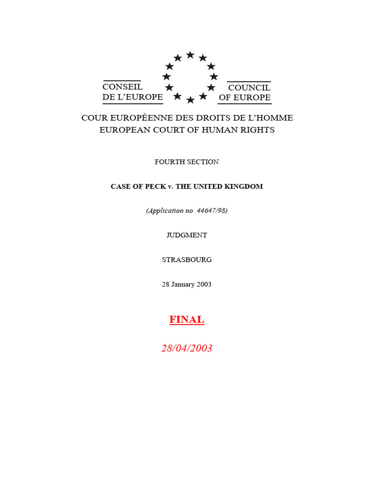CASE OF PECK v. THE UNITED KINGDOM | PDF | Closed Circuit Television ...