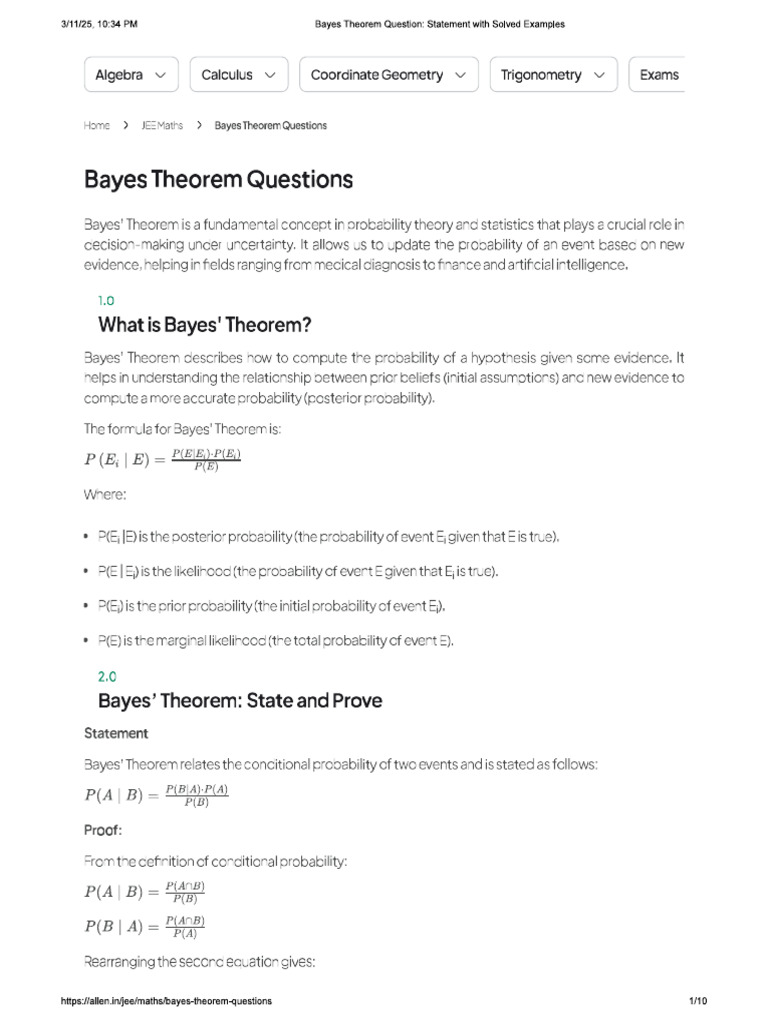 Bayes Theorem Question_ with Solved Examples | PDF