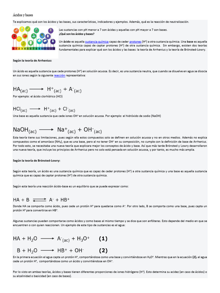 Ácidos y Bases: Definición y Características | PDF | Ácido | Ph